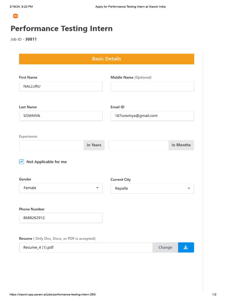 Apply For Performance Testing Intern at Xiaomi India | PDF
