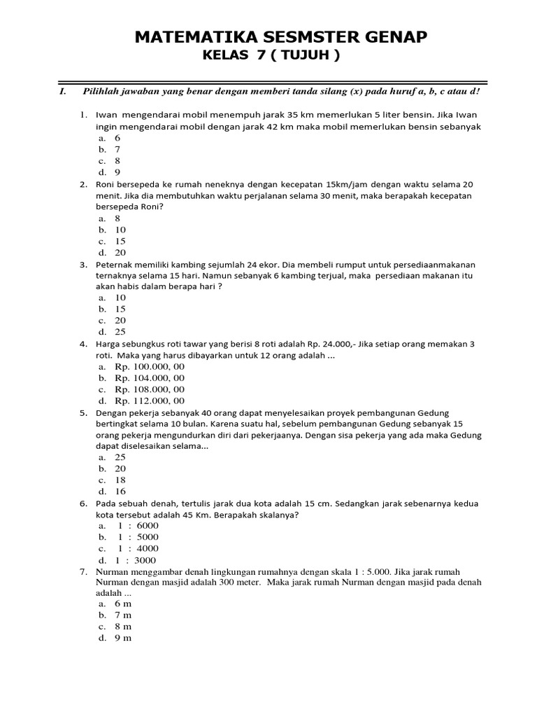 Soal Mat 7 Genap 2023 | PDF | Metode & Bahan Ajar