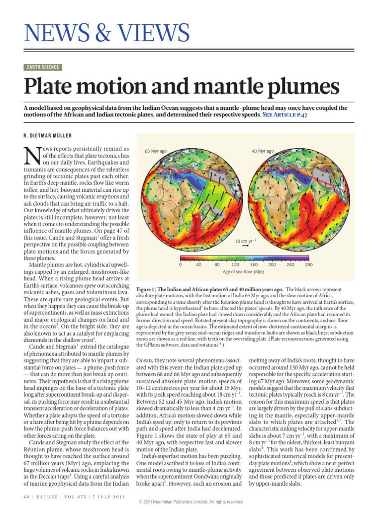 Mantle Plumes and Plate Motion Dynamics | PDF | Plate Tectonics | Volcano