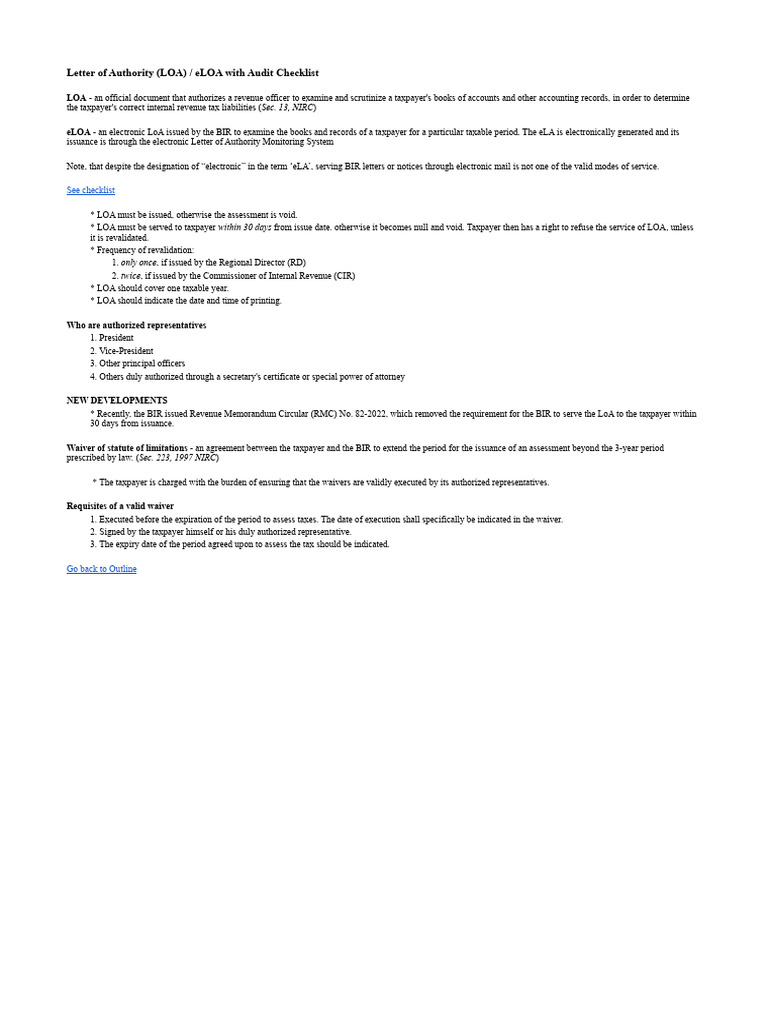 BIR Tax Assessment Process - LOA | PDF