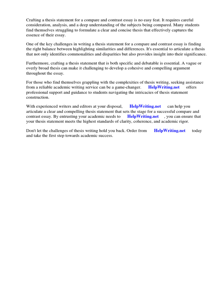 Thesis Statements Examples For Compare and Contrast Essays | PDF ...