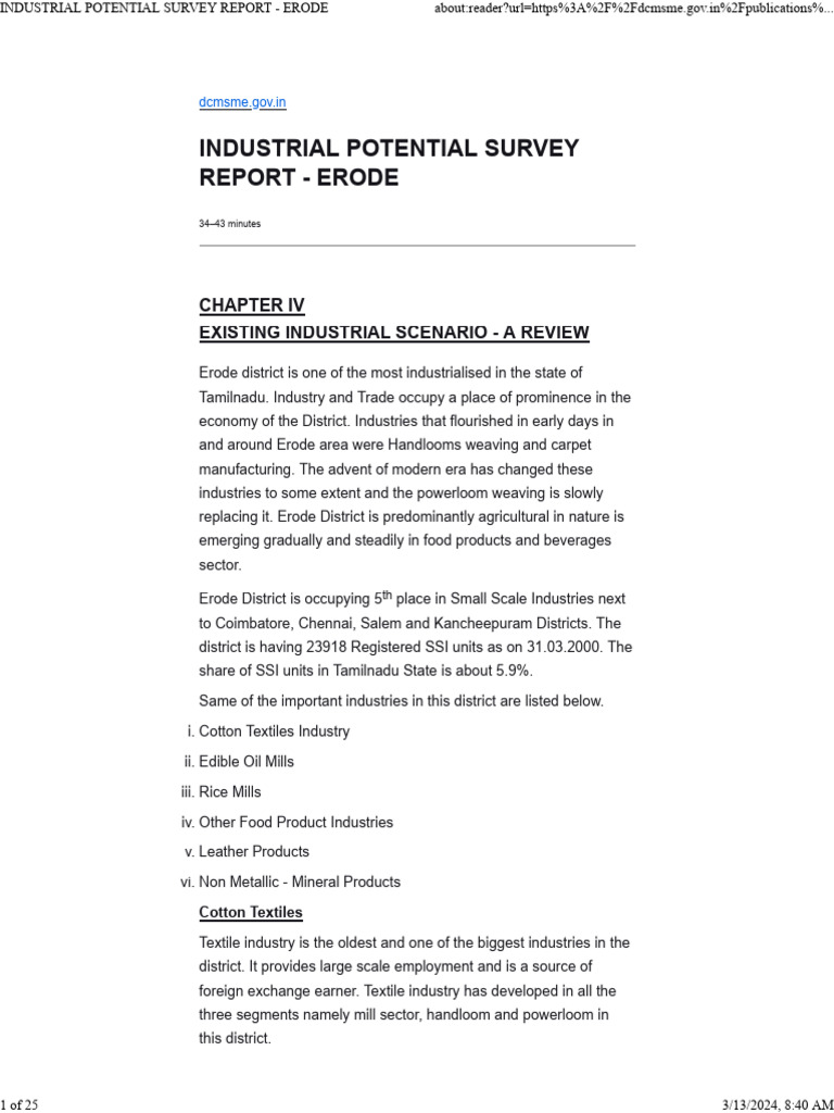 Erode Industrial Potential Survey Report | PDF | Textiles | Textile ...