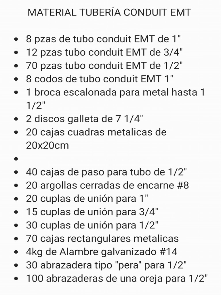 Material Tubería Conduit EMT | PDF