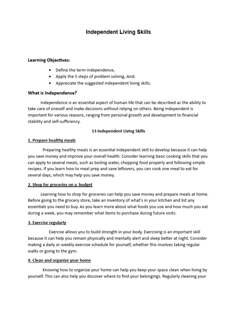 Independent Living Skills | PDF | Decision Making | Behavioural Sciences