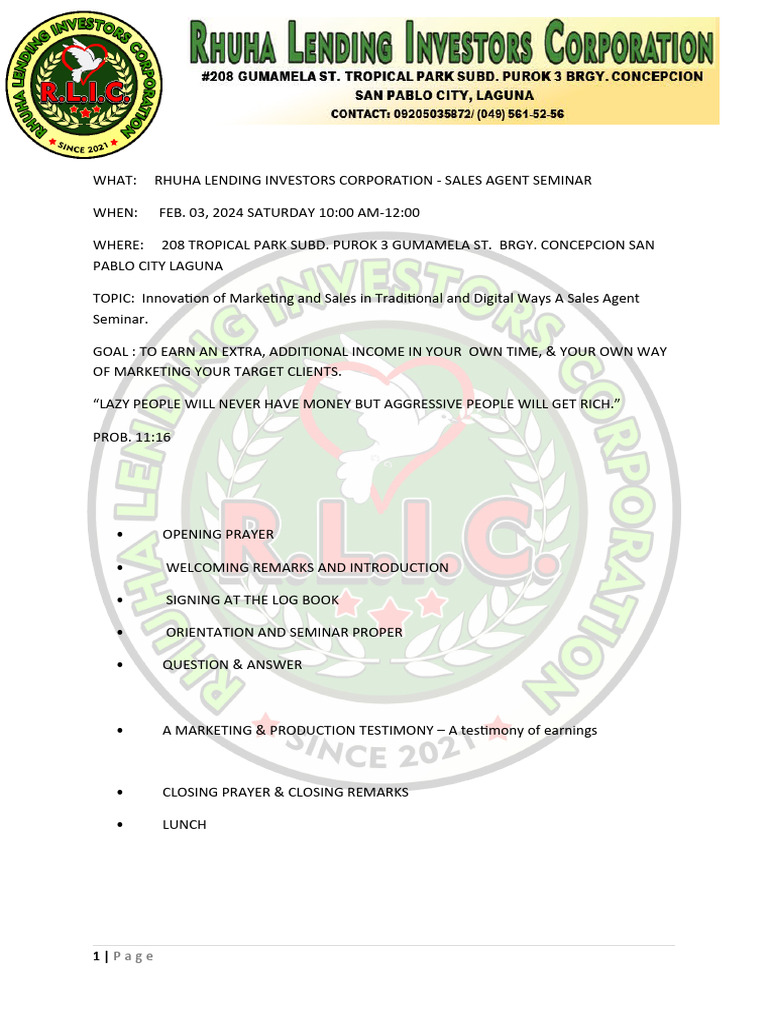 RLIC Guidelines For Agent | PDF | Business | Economies