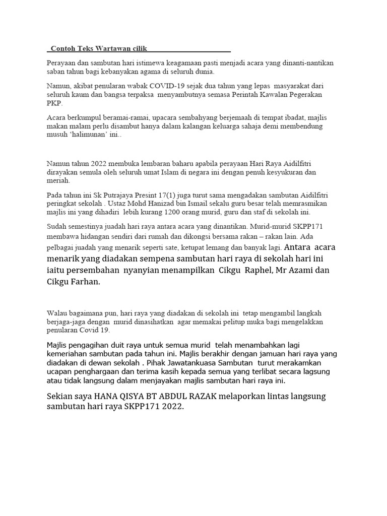Contoh Teks Wartawan Cilik | PDF