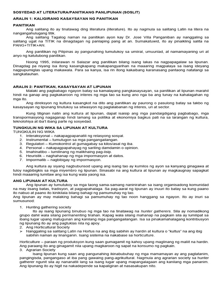 Soslit Handout 1 | PDF