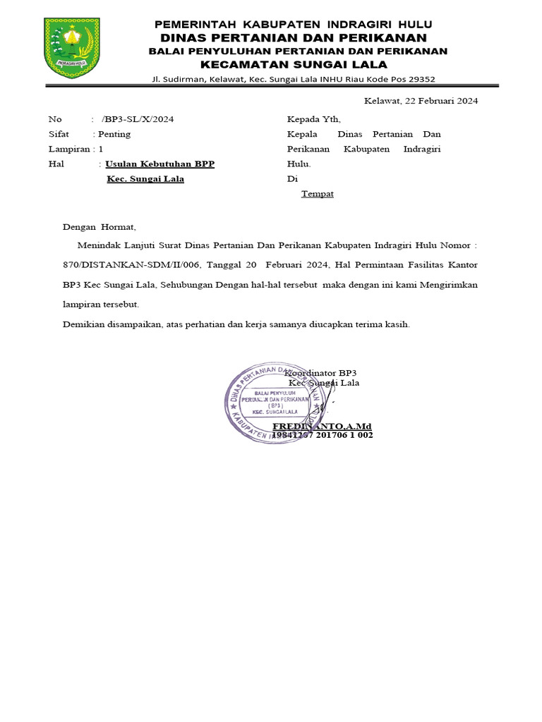 Surat Usulan Bpp 2024 | PDF