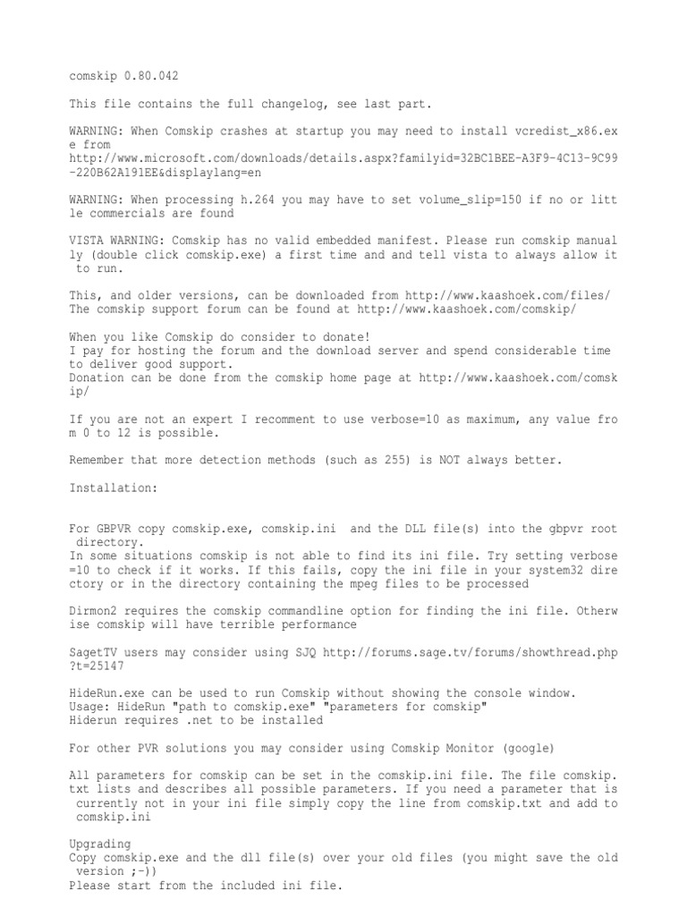 Comskip Readme | PDF | Software Bug | Parameter (Computer Programming)