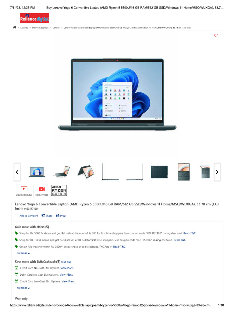 Buy Lenovo Yoga 6 Convertible Laptop (A... 3.78 CM (13.3 Inch) at ...