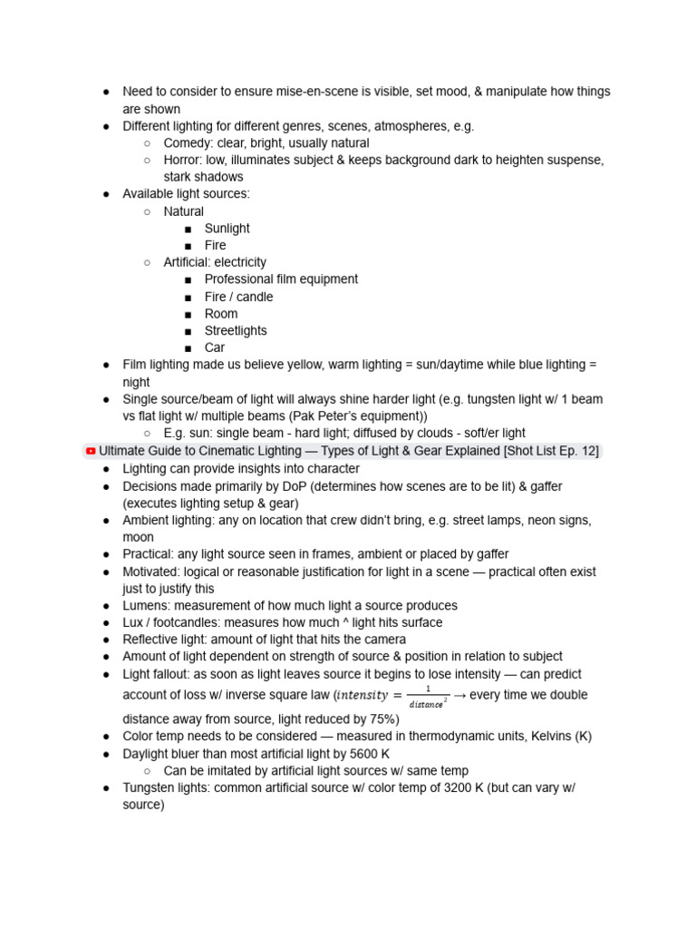 IB Film Lighting notes | PDF | Lighting | Film Speed