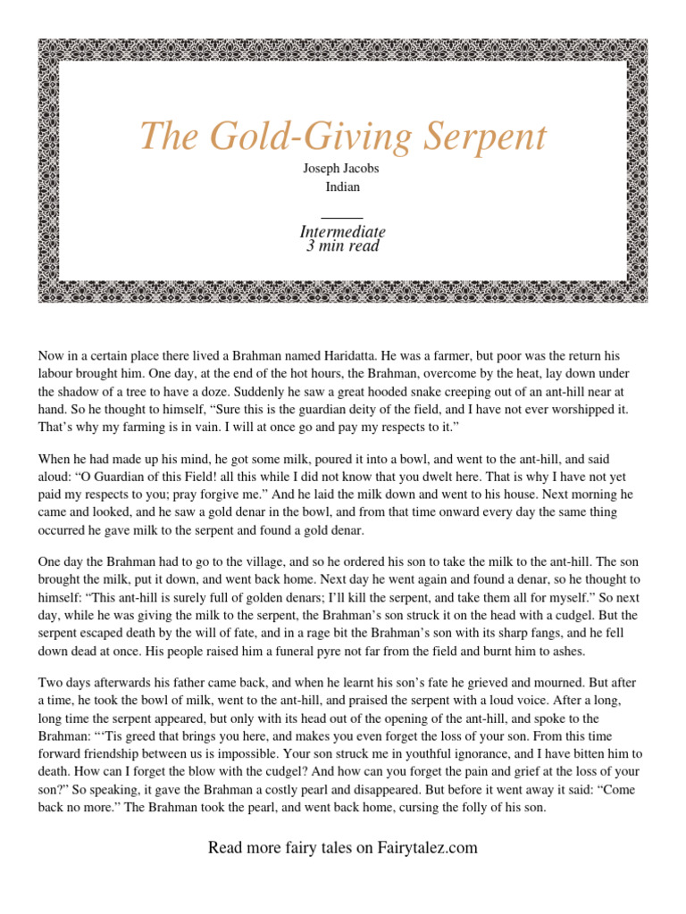 The Gold-Giving Serpent's Lesson | PDF