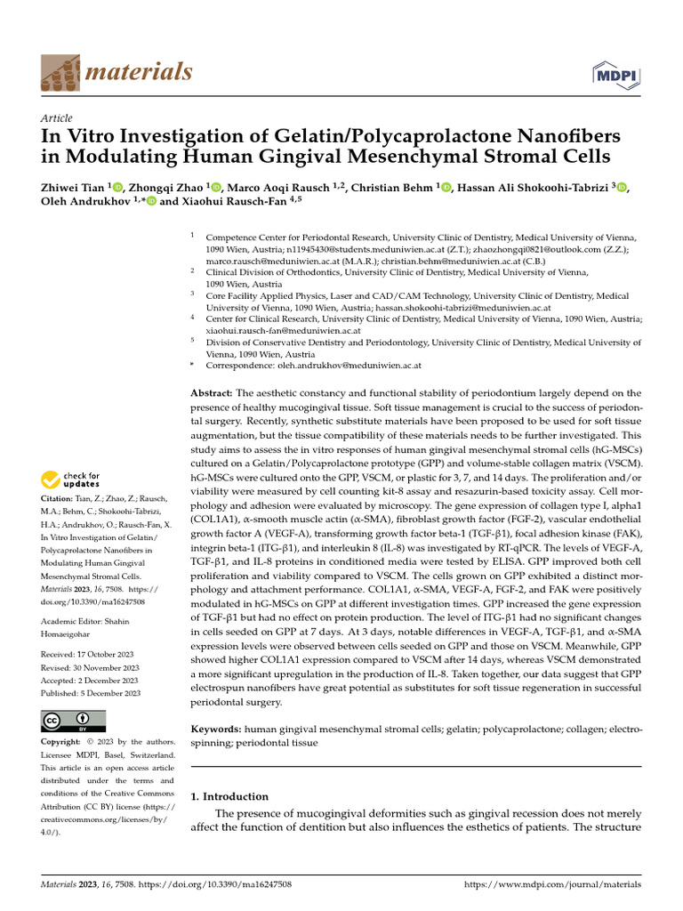 In Vitro Investigation of Gelatin/Polycaprolactone Nano Bers in ...