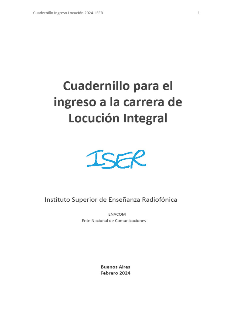 Cuadernillo Ingreso Locucion 2024 - ISER | Descargar gratis PDF | Comprensión lectora | Conocimiento
