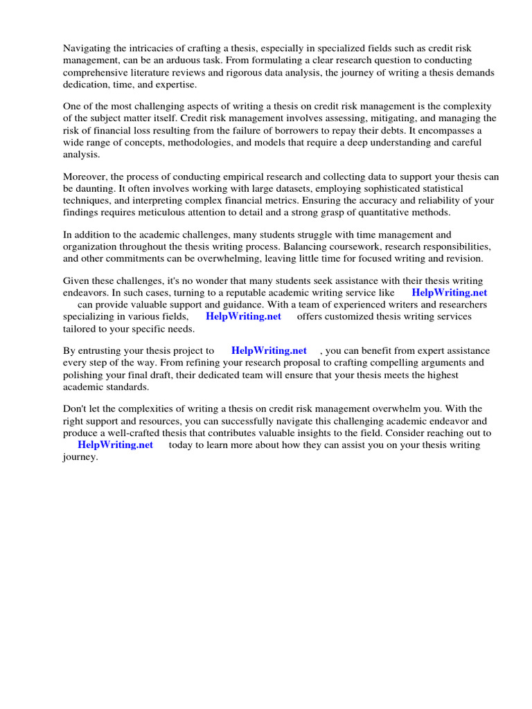 Thesis of Credit Risk Managementpdf | PDF | Credit | Finance & Money ...