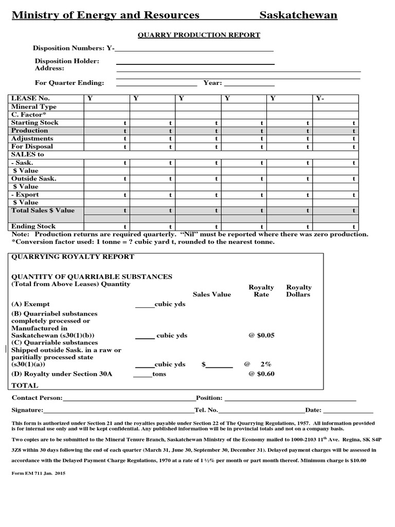 Saskatchewan Quarry Production Report | PDF | Royalty Payment | Economies
