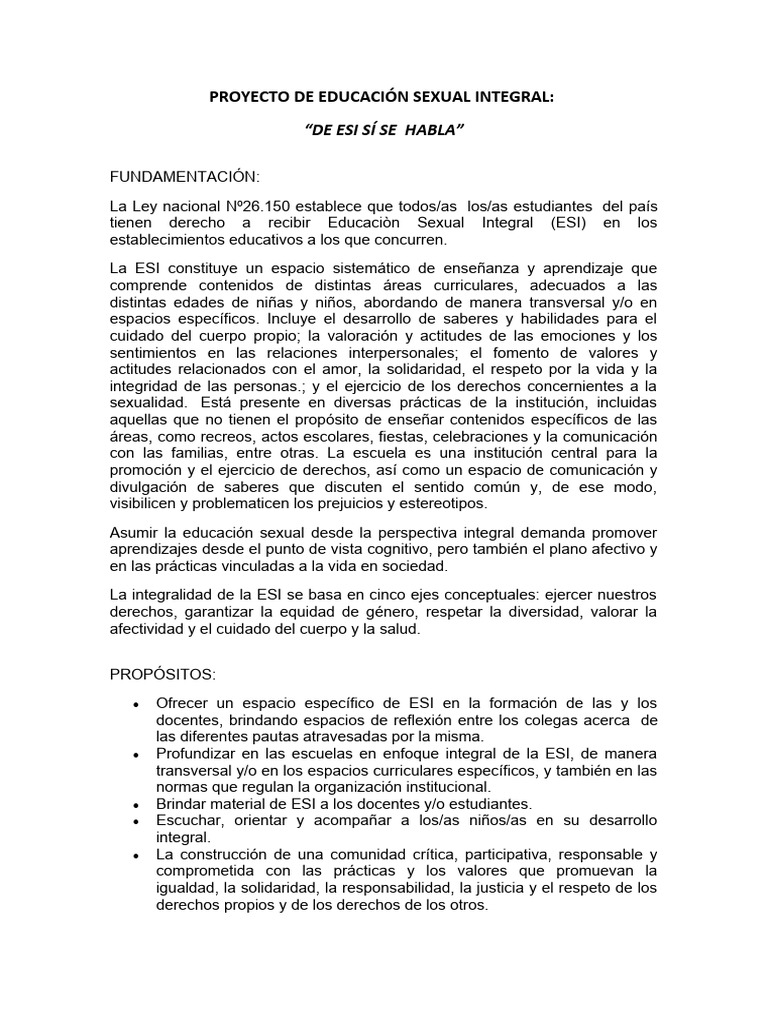 Proyecto Esi | Descargar gratis PDF | Educación sexual