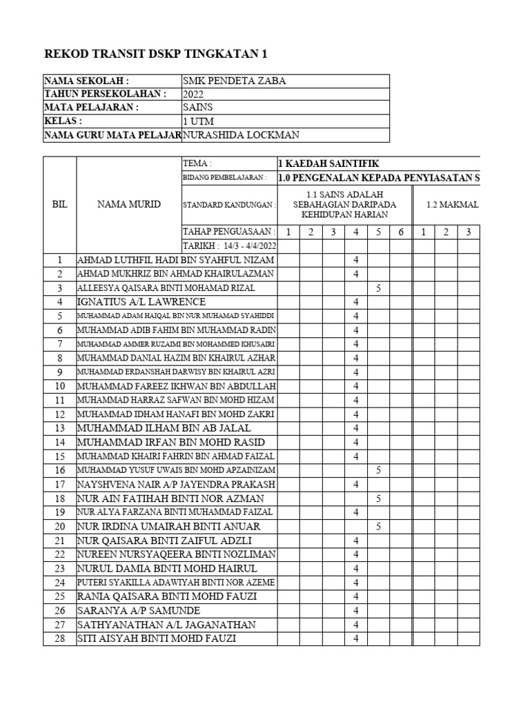 Rekod Transit Bidang 1 | PDF