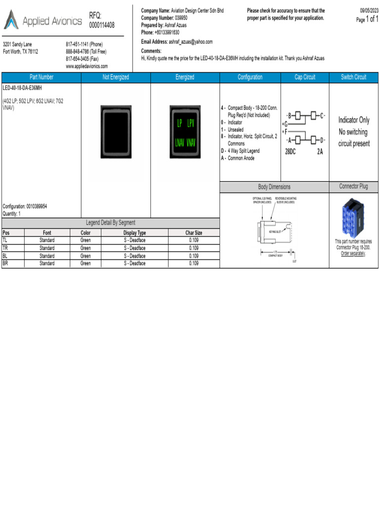 Part Number Not Energized Energized Configuration Cap Circuit Switch Circuit | PDF