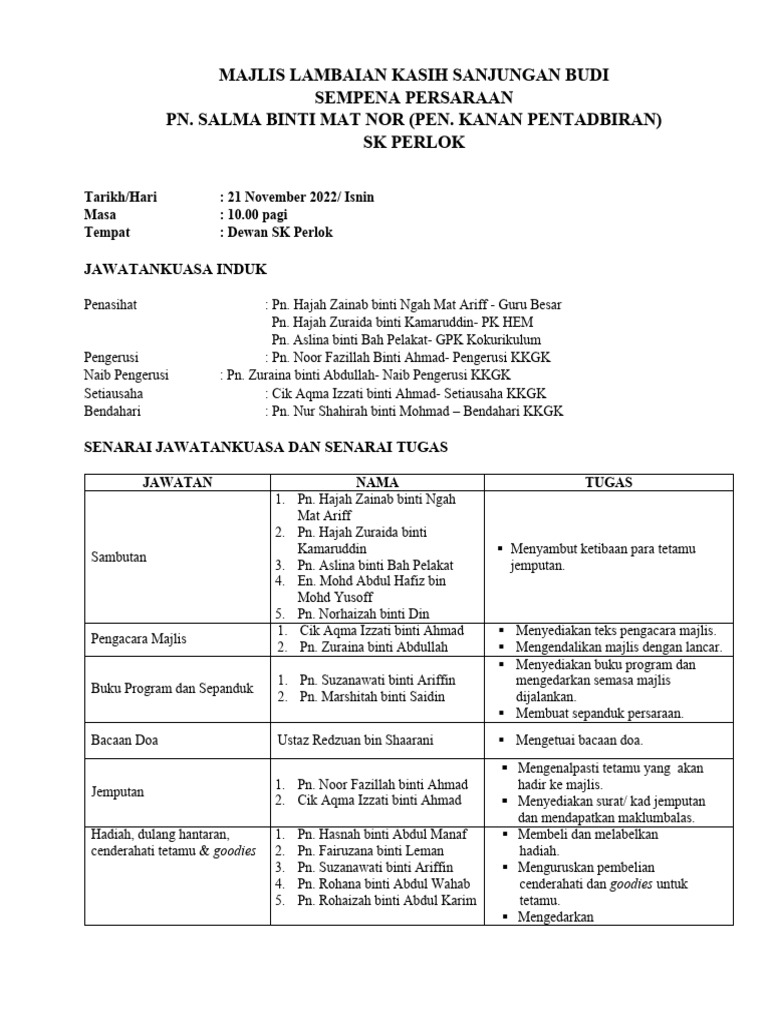 AJK TENTATIF MAJLIS KAK SAL | PDF AJK TENTATIF MAJLIS KAK SAL | PDF