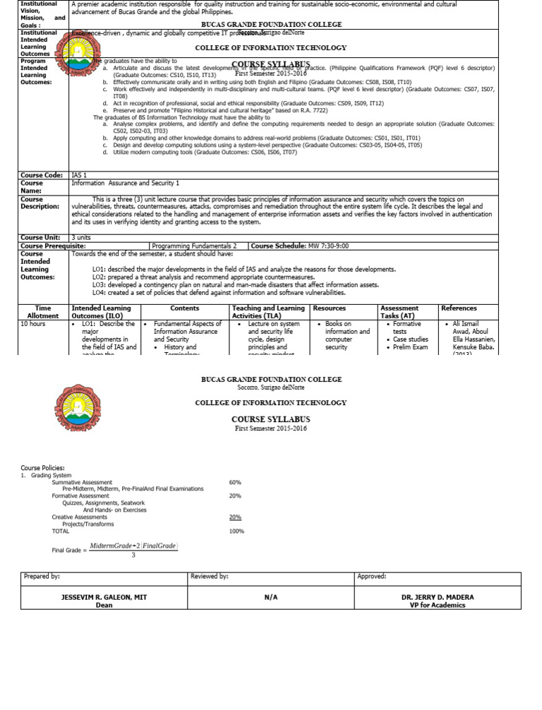 IAS101-OBE-Syllabus | PDF | Vulnerability (Computing) | Computing IAS101-OBE-Syllabus | PDF | Vulnerability (Computing) | Computing