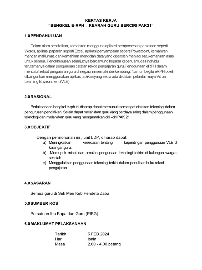 Kertas Kerja Ldp1 2024 Erph | PDF