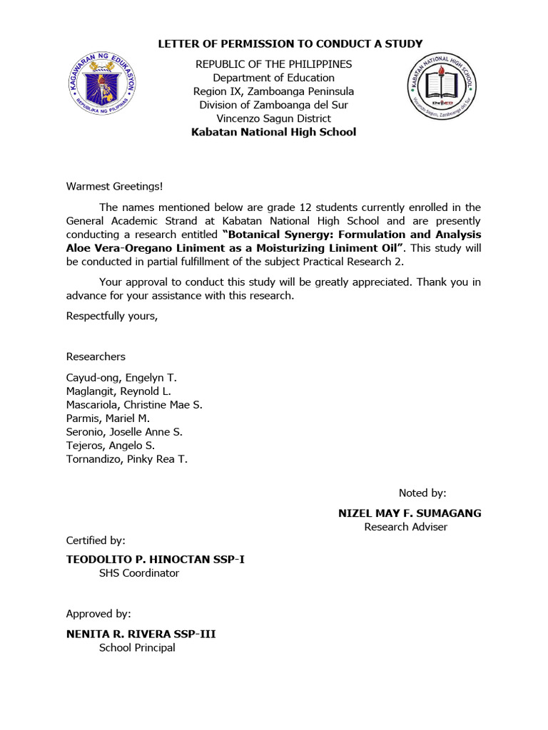 LETTER OF PERMISSION TO CONDUCT A STUDY | PDF