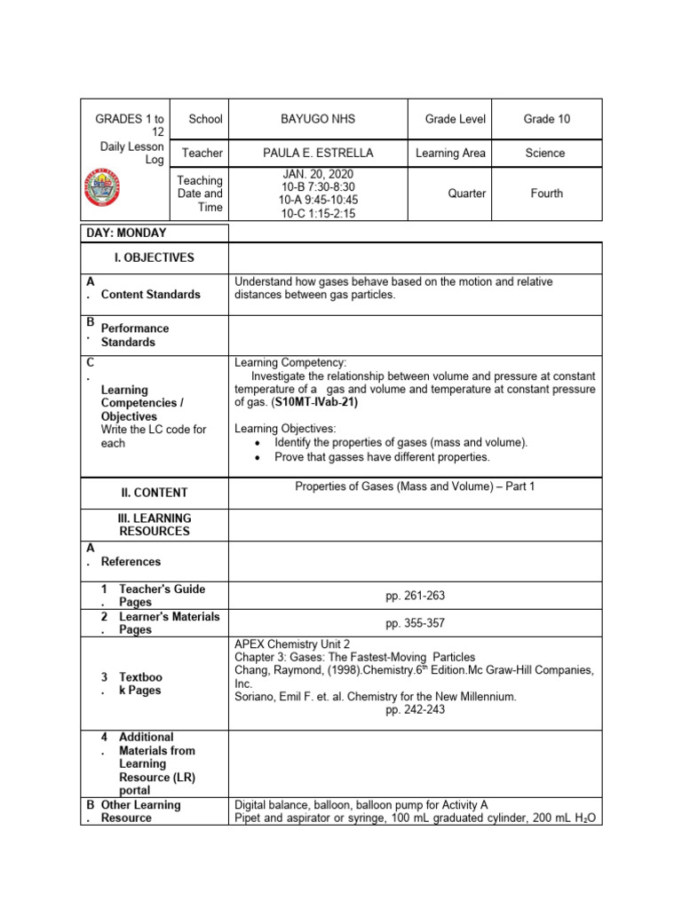 DLL Science 10 Jan. 20, 2020 | PDF | Gases | Balloon