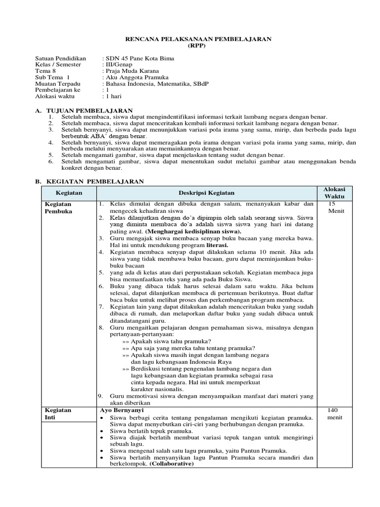 RPP Tema 8 Sub Tema 1-4 | PDF