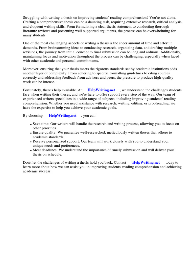 Improve Reading Comprehension Thesis | PDF | Reading Comprehension ...