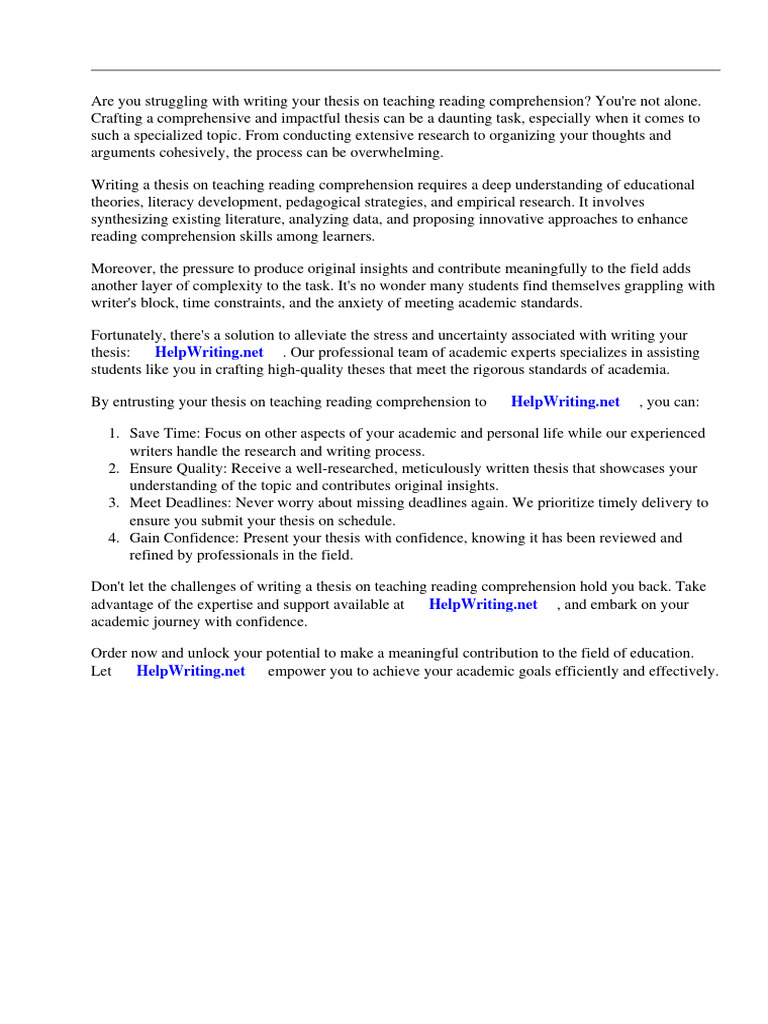 Thesis Teaching Reading Comprehension | PDF | Reading Comprehension | Cognitive Psychology