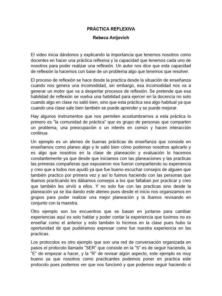Práctica Reflexiva Docente | PDF | Enseñando | Aprendizaje