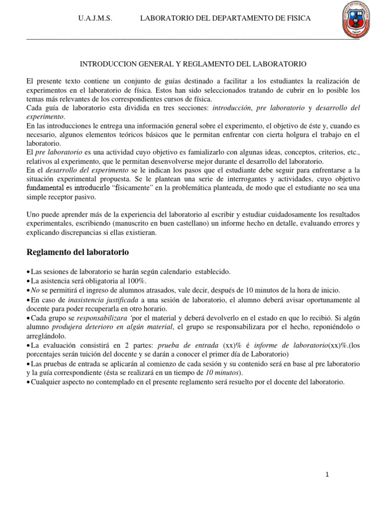 INTRODUCCION-REGLAMENTO DE LABORATORIO-convertido | PDF | Medición | Laboratorios