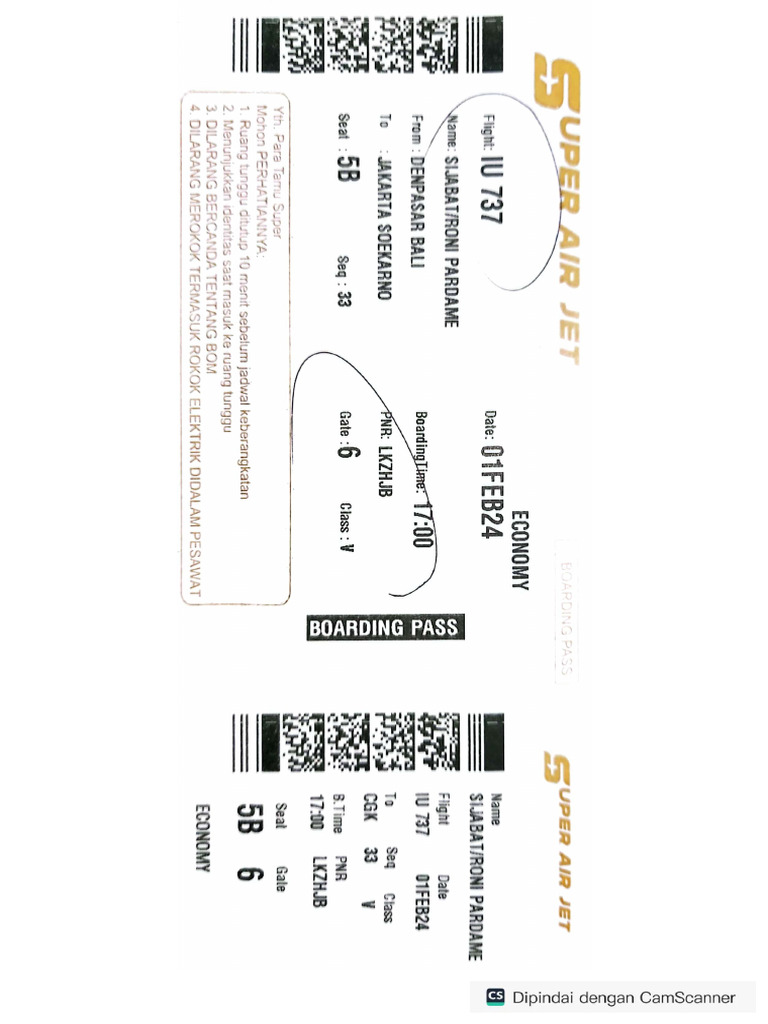 Tiket TG 1 Feb Bali JKT | PDF