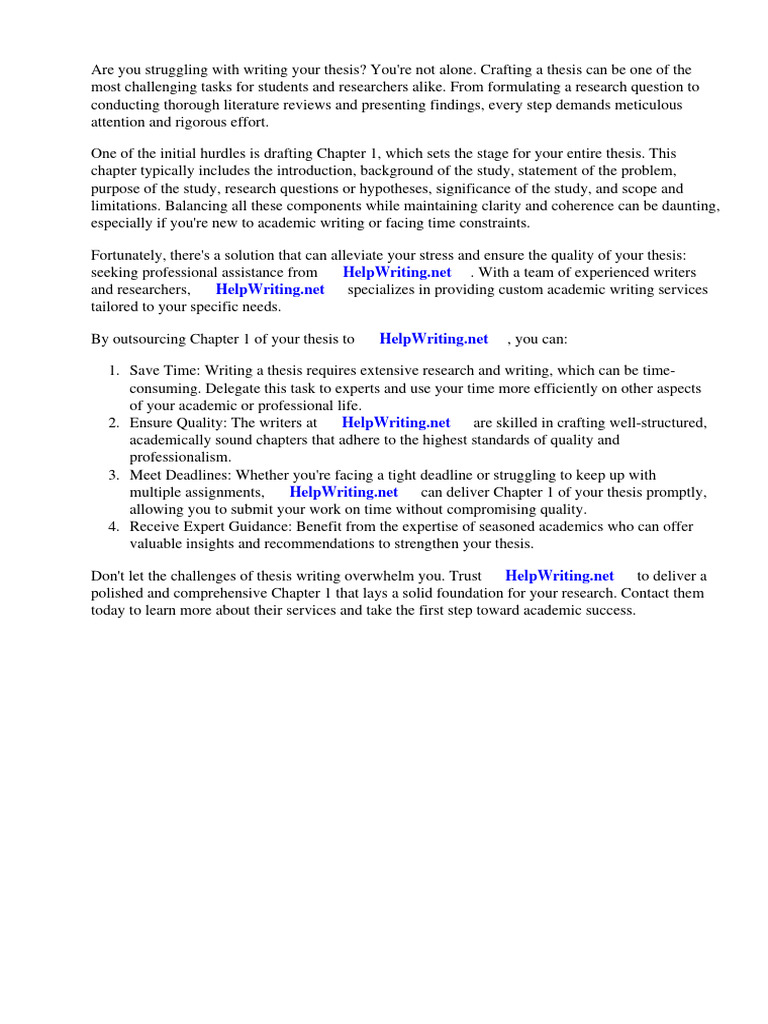 Thesis Writing Chapter 1 Sample | PDF | Thesis