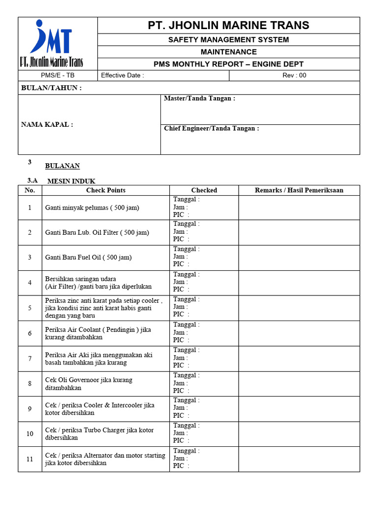 PMS For 4 Stroke Engine TB OKE MONTHLY | PDF