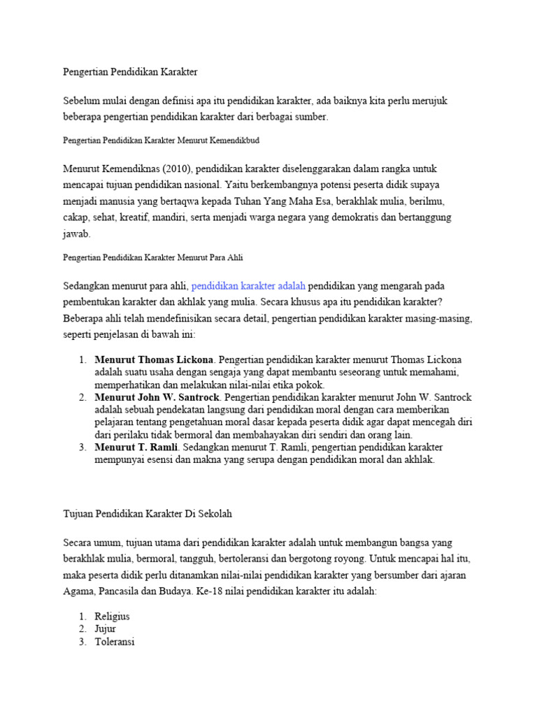 Pengertian Pendidikan Karakter | PDF