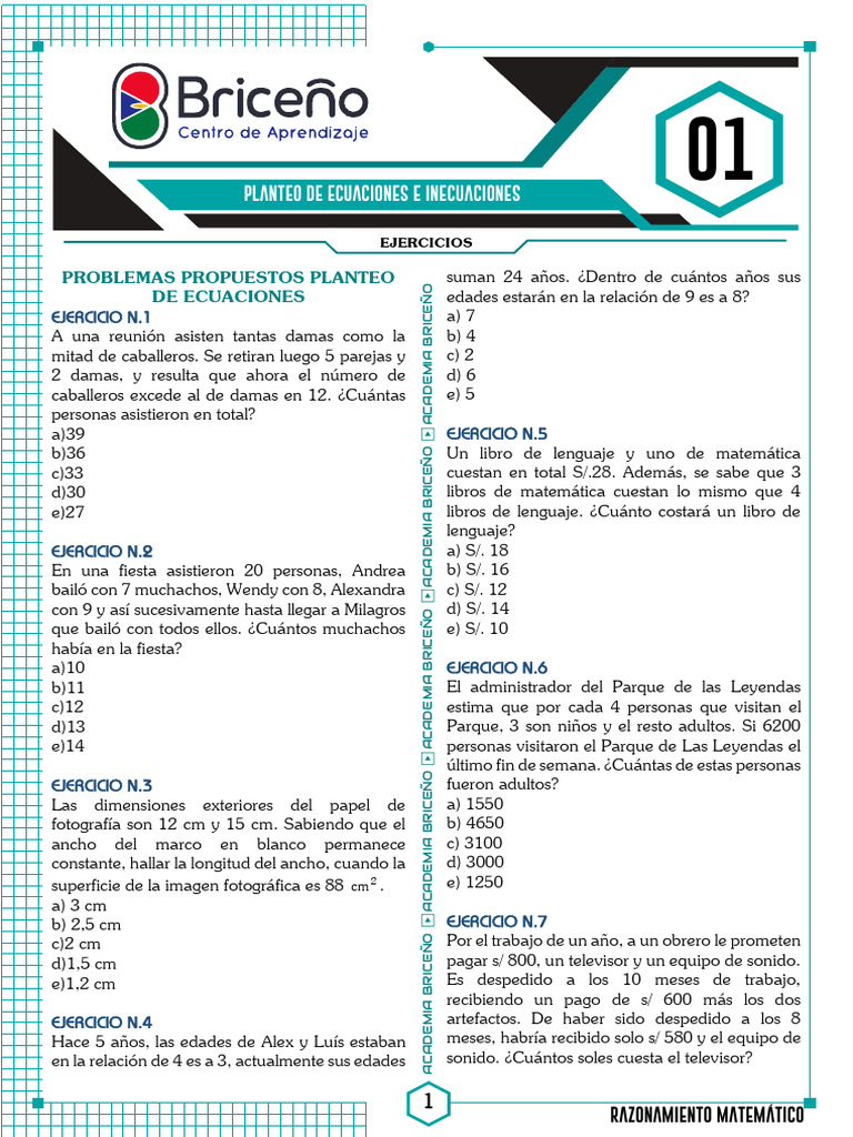 Tema 1 Planteo de Ecuaciones e Inecuaciones Ok | PDF