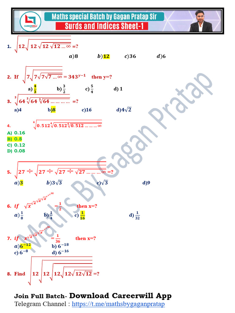 Surds Indices Sheet 1 | PDF | Rational Number | Mathematical Notation