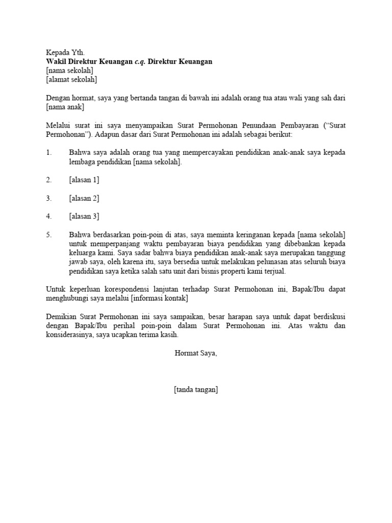 Surat Permohonan Keringanan SPP | PDF