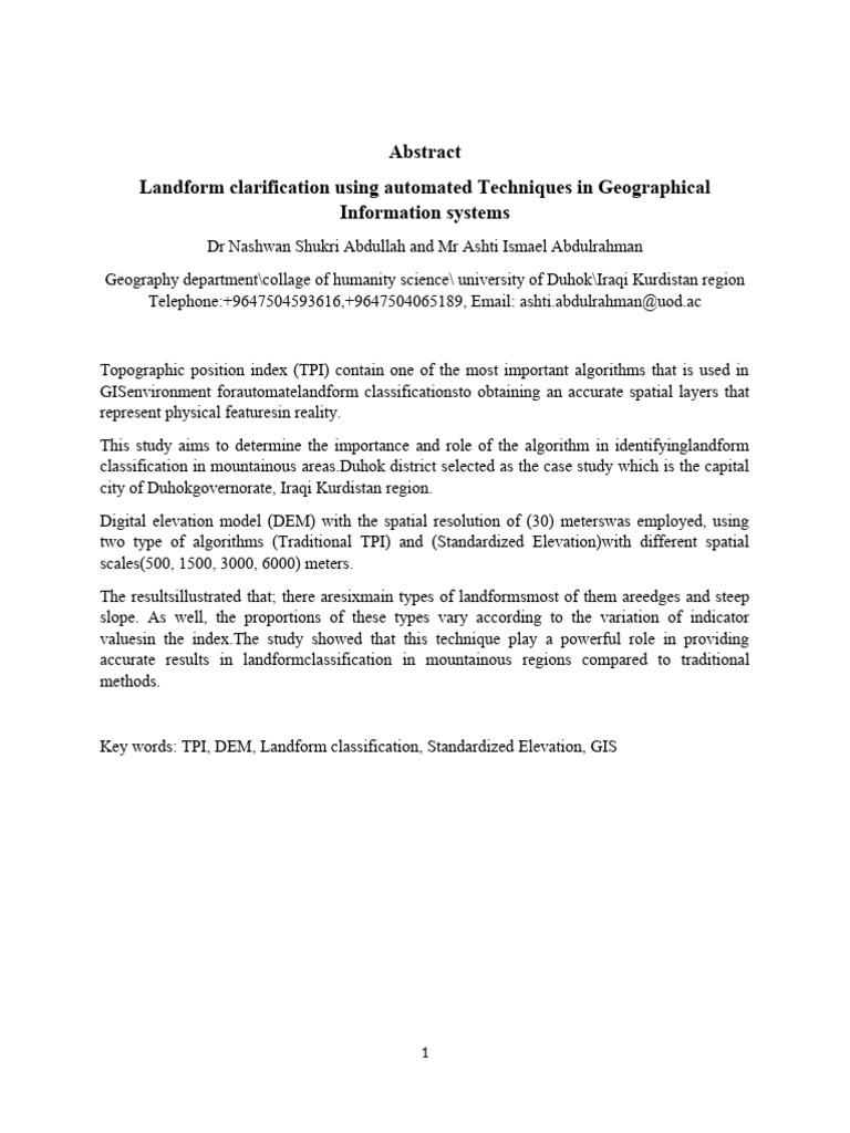 Landform Clasification Using Automated Techniques in Geographical Información Systems | PDF