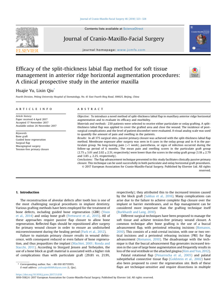Yu 그리고 Qiu - 2018 - Efficacy of the split-thickness labial flap method ...