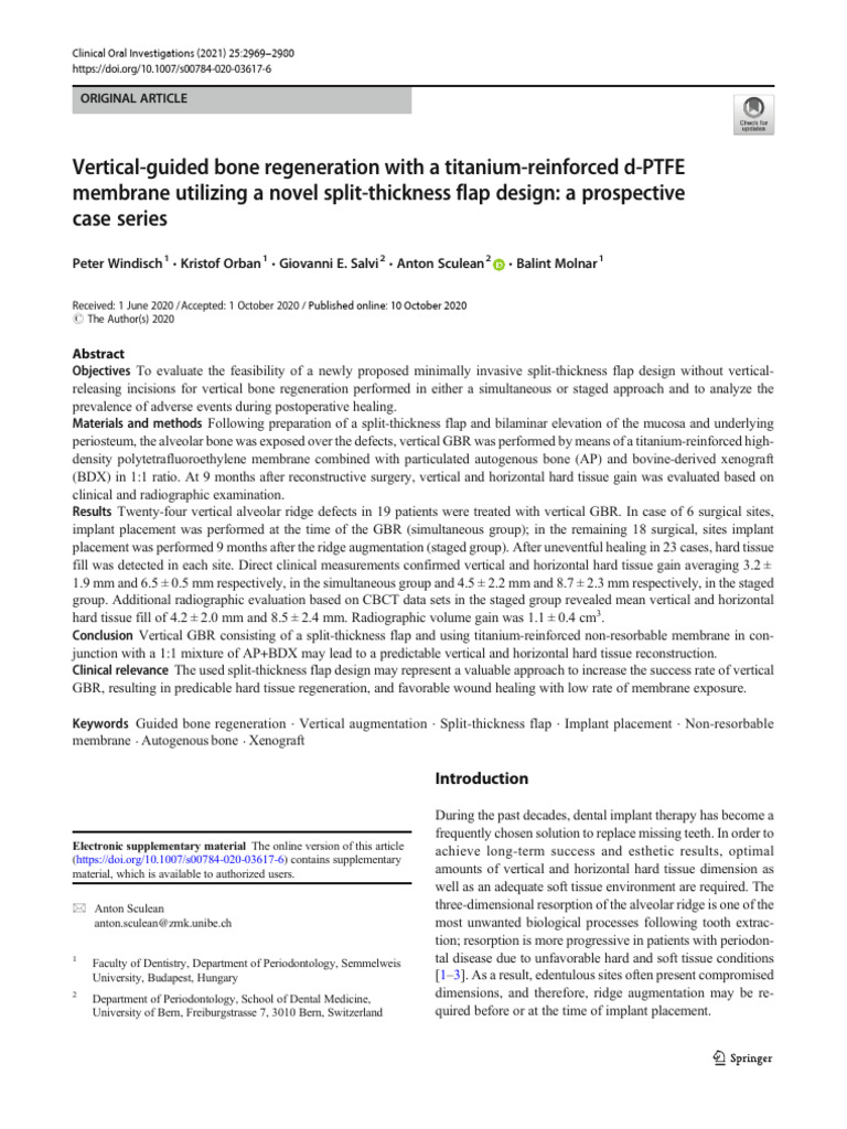 Windisch 등 - 2021 - Vertical-guided bone regeneration with a titanium | PDF | Dental Implant ...