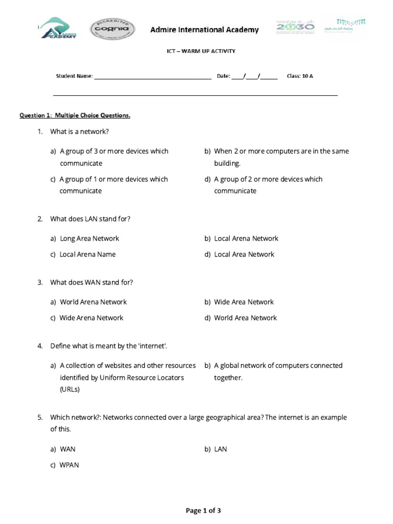 grade 10 baseline quiz | PDF | Computer Network | Network Topology