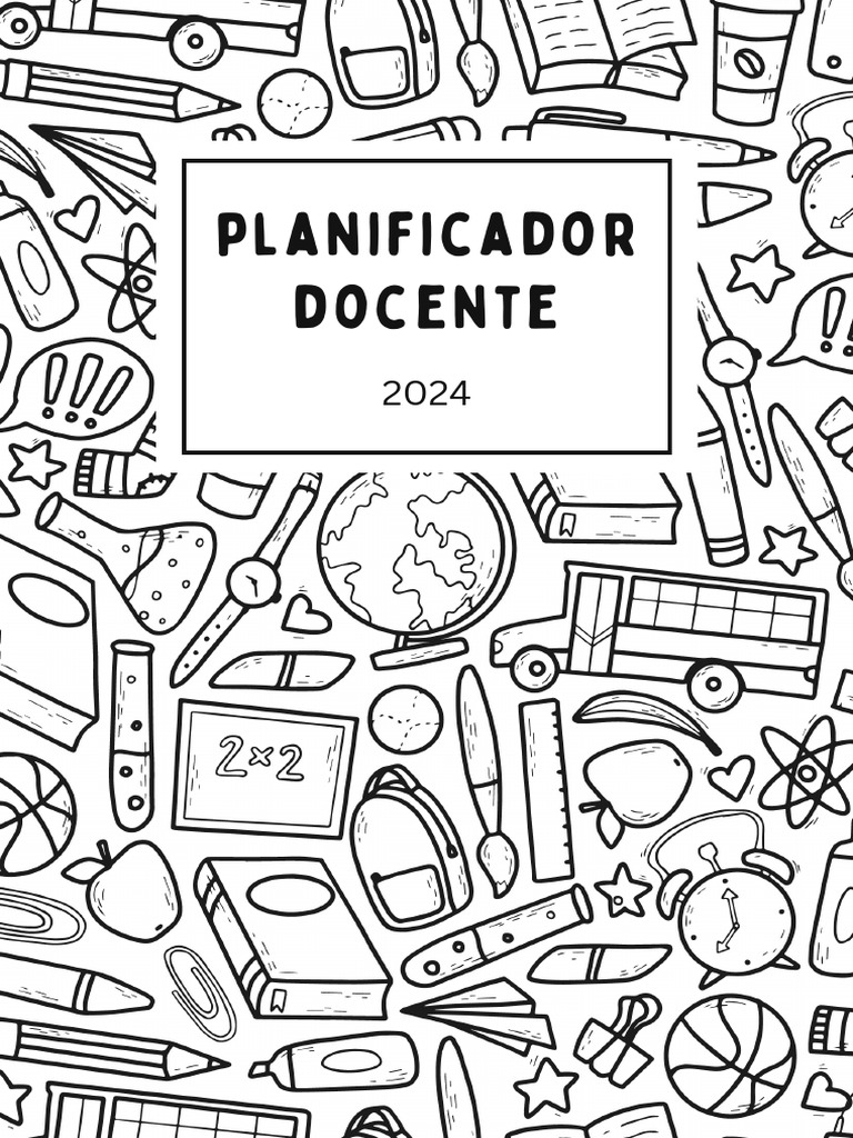 Planificador Docente 2024 Simple Ilustrativo Escolar Blanco y Negro | PDF
