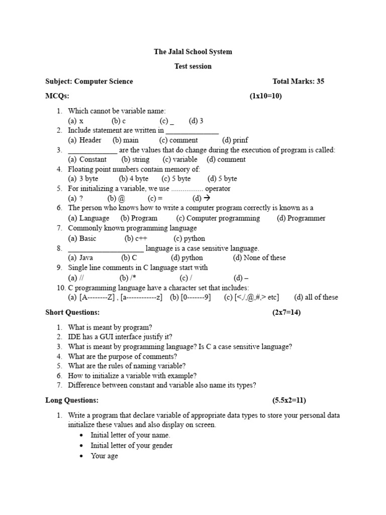 Comp10th T#1 ch1 | PDF | Variable (Computer Science) | Computer Program