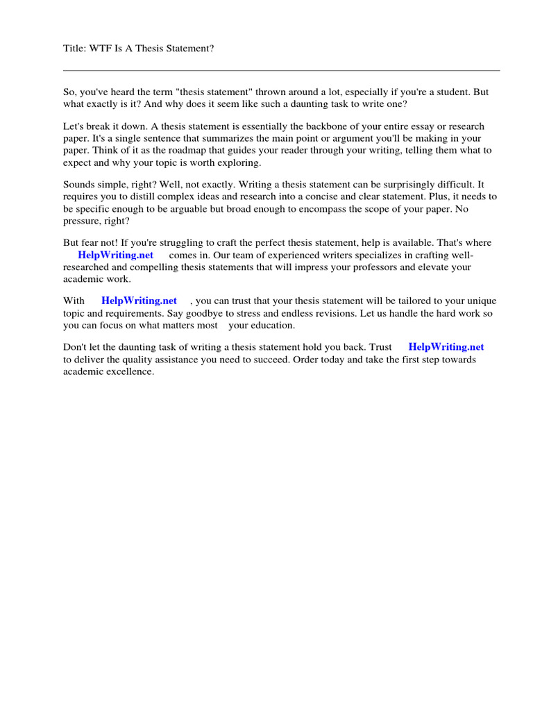 WTF Is A Thesis Statement | PDF | Essays | Thesis