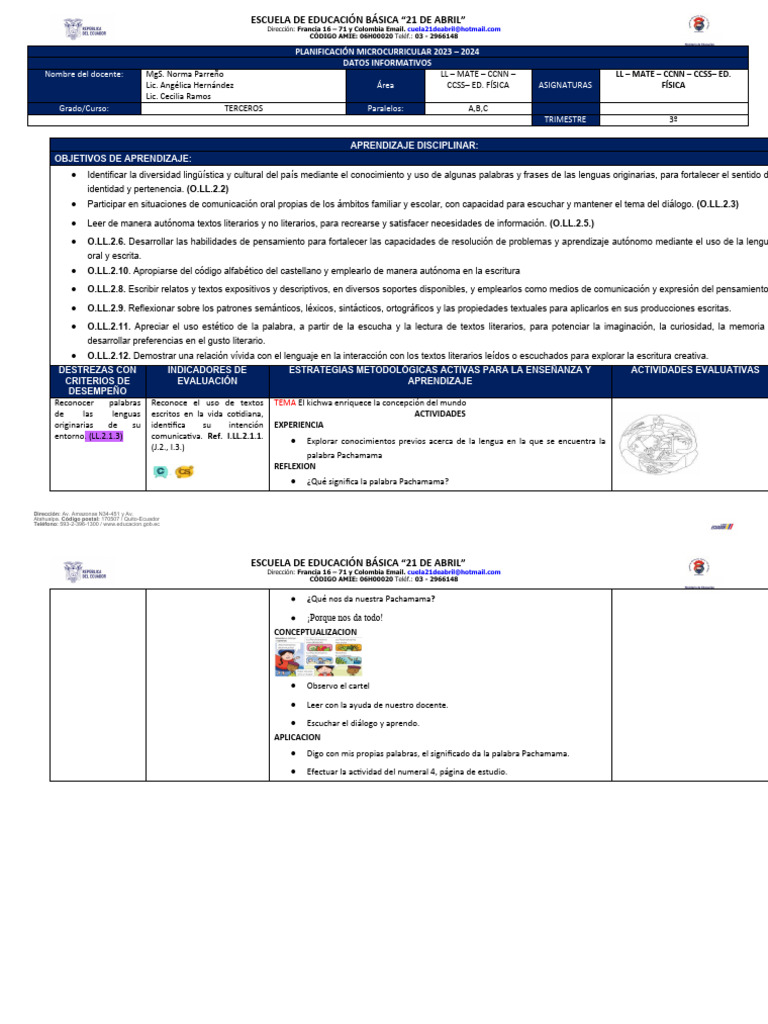Planificación Tercer Trimestre Tercer Grado 2024 | PDF | Ortografía ...