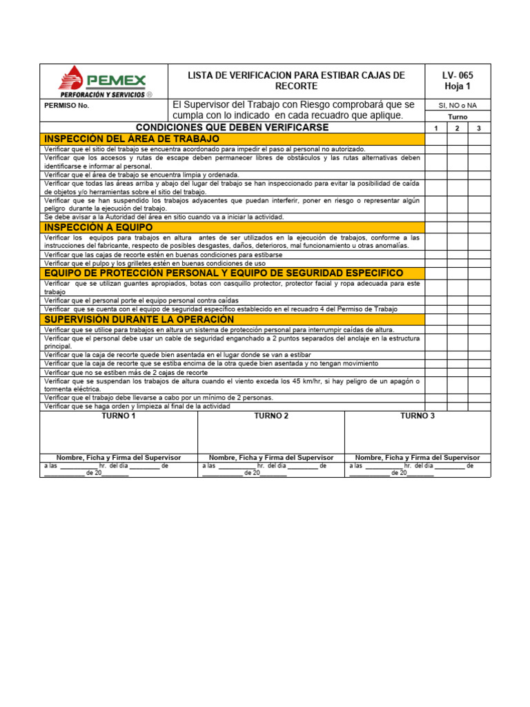 Lista de Verificación-065 Para Estibar Cajas de Recorte | PDF