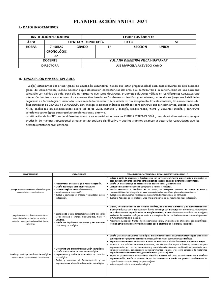 Programación Anual Primero | PDF | Enseñando | Evaluación